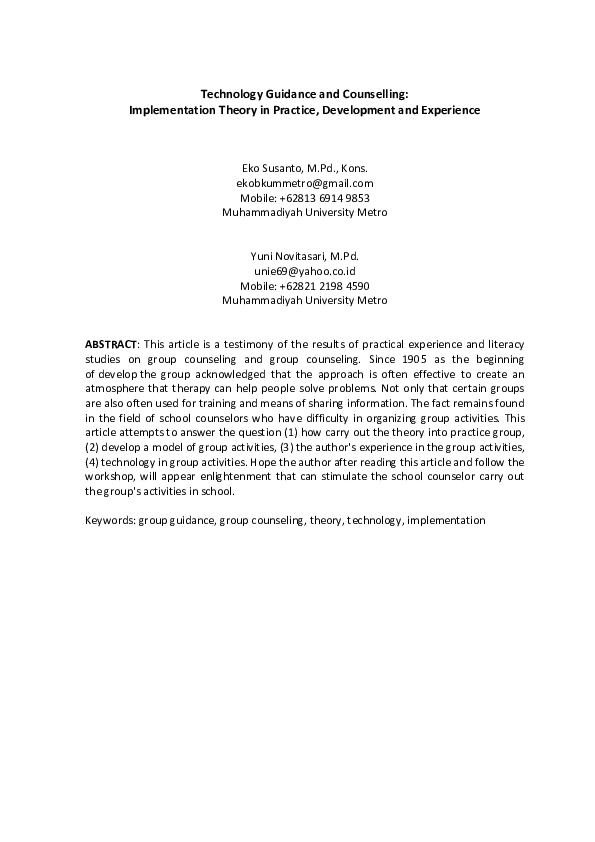 (PDF) Technology Guidance and Counselling: Implementation Theory in ...