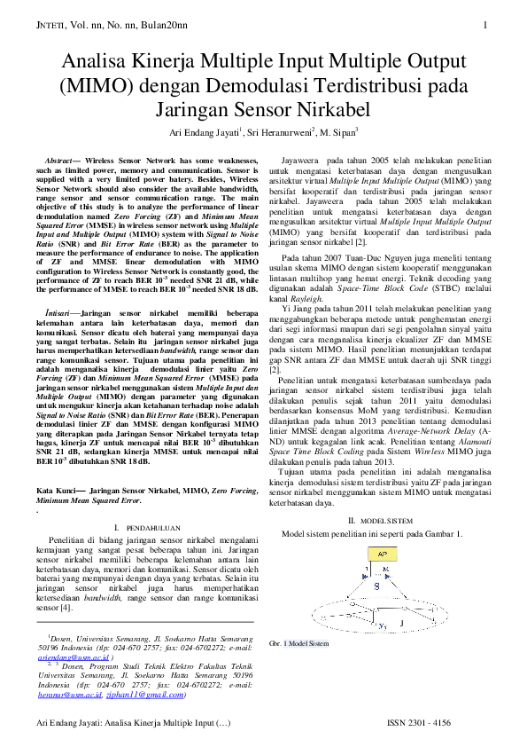 Pdf Analisa Kinerja Multiple Input Multiple Output Mimo Dengan