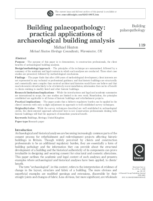 (PDF) Building palaeopathology: practical applications of archaeological building analysis