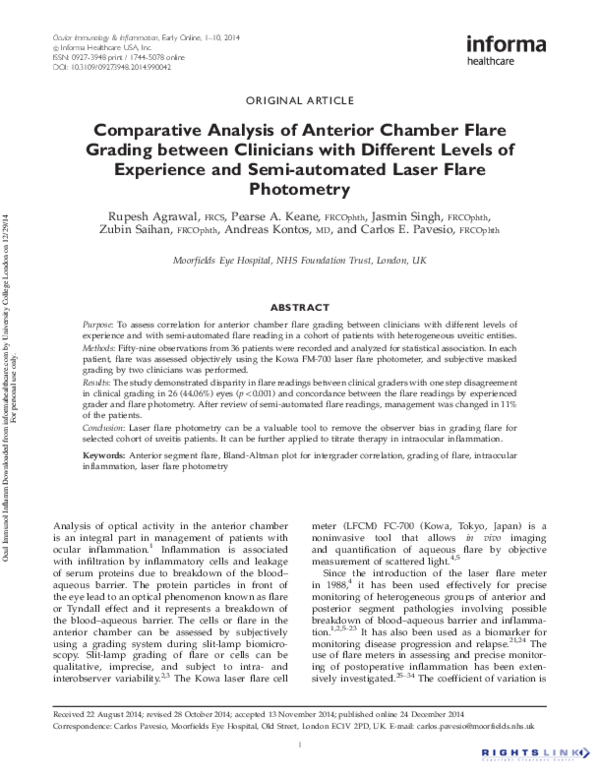 (PDF) Comparative Analysis of Anterior Chamber Flare Grading between ...