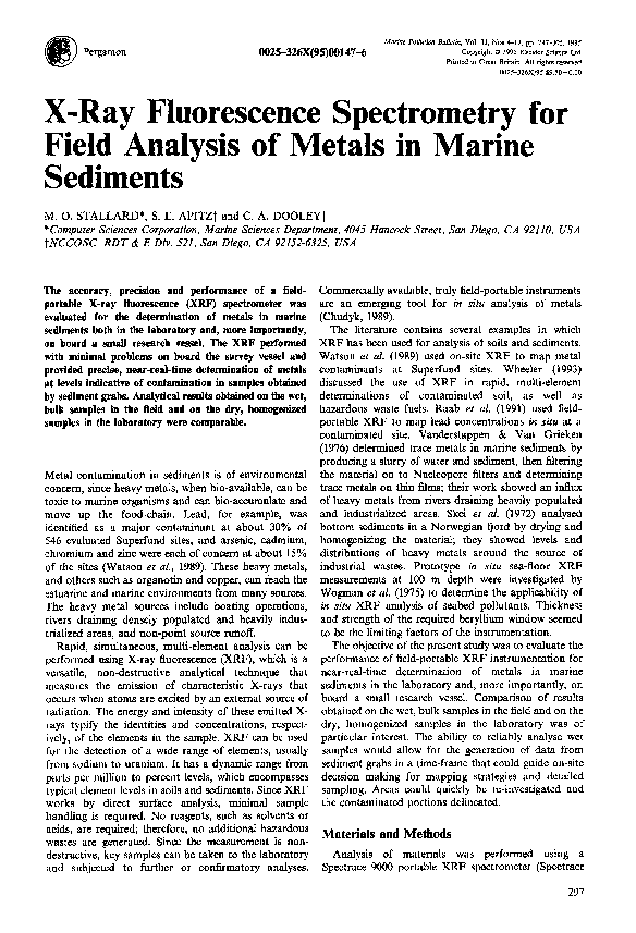 (PDF) X-ray fluorescence spectrometry for field analysis of metals in marine sediments