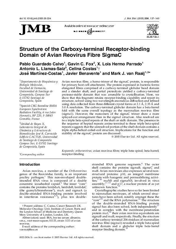 Structure Of The Carboxy Terminal Receptor Binding Domain Of Avian