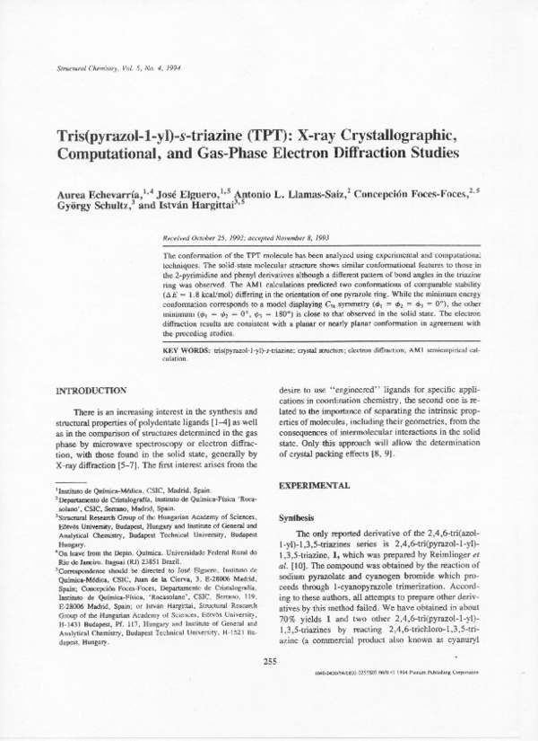 Tris(pyrazol-1-yl)- s -triazine (TPT): X-ray crystallographic ...