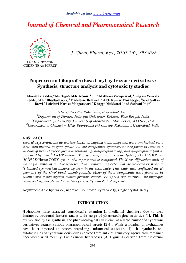 (PDF) Naproxen and ibuprofen based acyl hydrazone derivatives ...