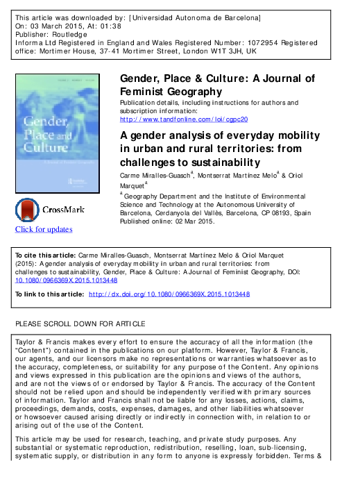 (PDF) A gender analysis of everyday mobility in urban and rural ...