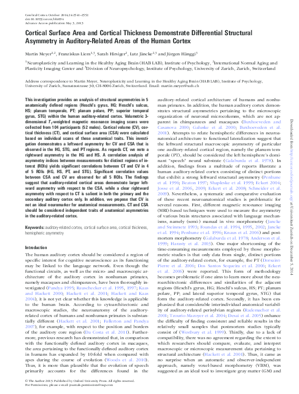 (PDF) Cortical Surface Area and Cortical Thickness Demonstrate ...