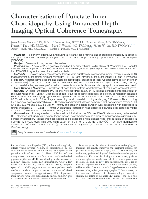 (PDF) Characterization of Punctate Inner Choroidopathy Using Enhanced ...