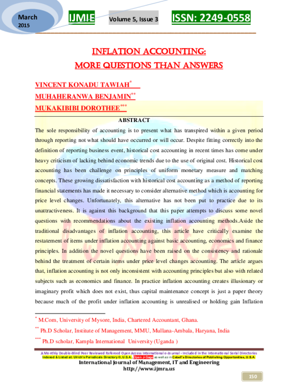 (PDF) Inflation accounting; more questions than answers...