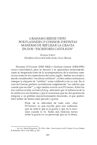 (PDF) Graham Greene visto por Flannery O'Connor: distintas maneras de ...