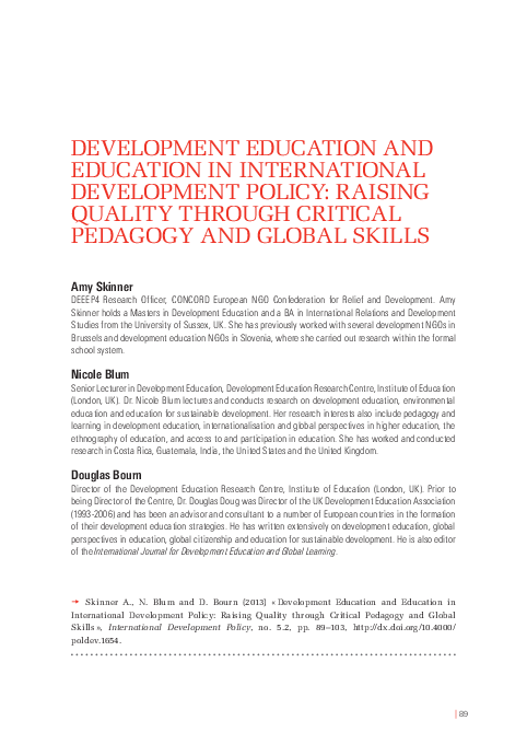 (PDF) Development Education and Education in International Development ...