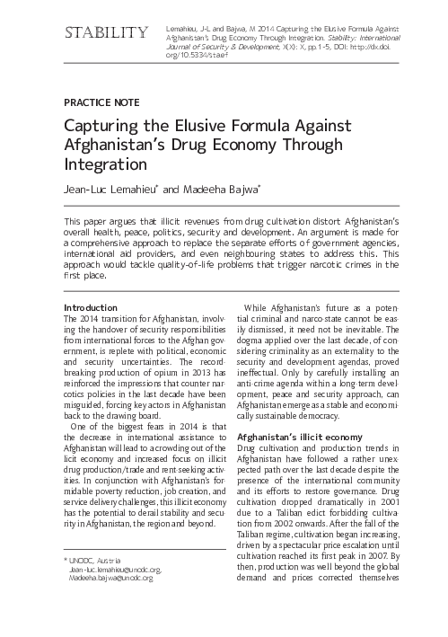 (PDF) Capturing the Elusive Formula Against Afghanistan’s Drug Economy ...