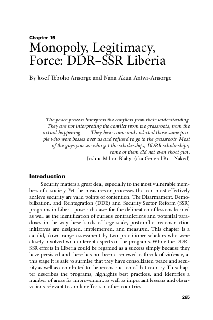 (PDF) Monopoly, Legitimacy, Force: DDR-SSR Liberia