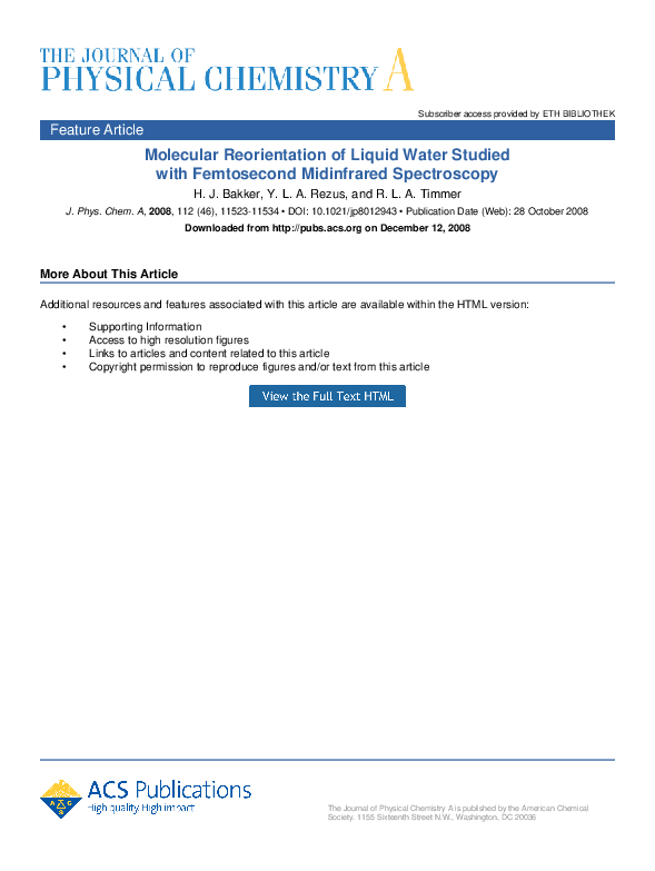 2008 JPCA112 (Molecular Reorientation of Liquid Water Studied with ...