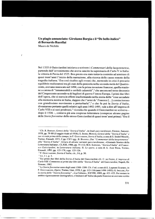 (PDF) Un plagio annunciato: Girolamo Borgia e il "De bello italico" di ...