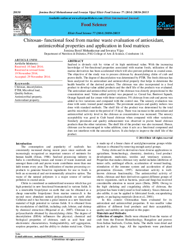 (PDF) Received in revised Chitosan- functional food from marine waste ...