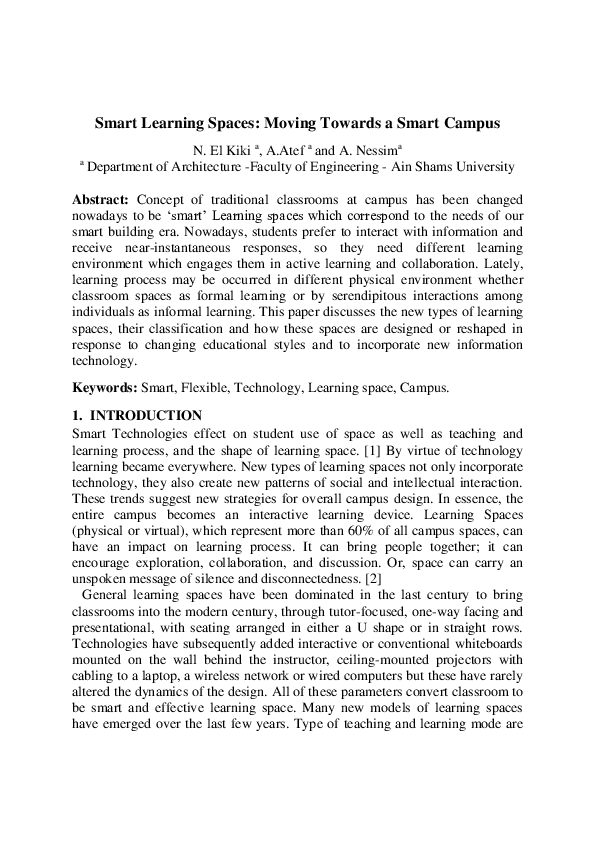 (PDF) Smart Learning Spaces: Moving Towards a Smart Campus