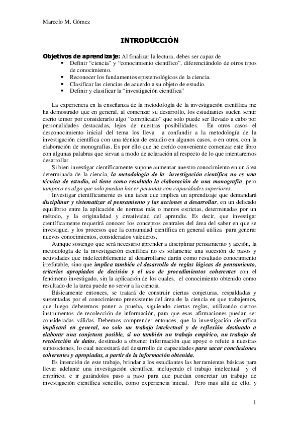 (PDF) Introducción a la Metodología de la Investigación Científica Autor Prof. Marcelo Gómez (1)