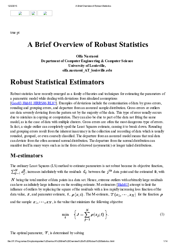 (PDF) A Brief Overview of Robust Statistics