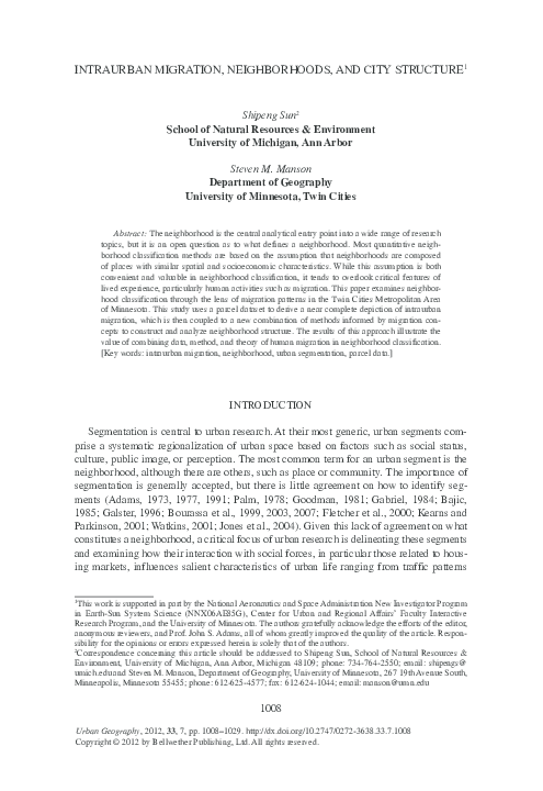 (PDF) Intraurban Migration, Neighborhoods, and City Structure