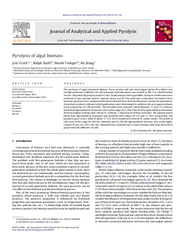 (PDF) Pyrolysis of algal biomass
