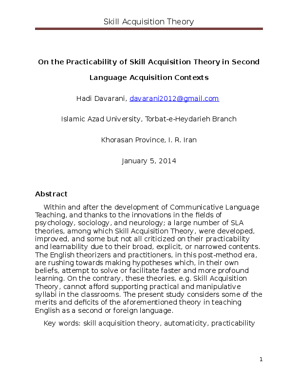 (DOC) Skill Acquisition Theory