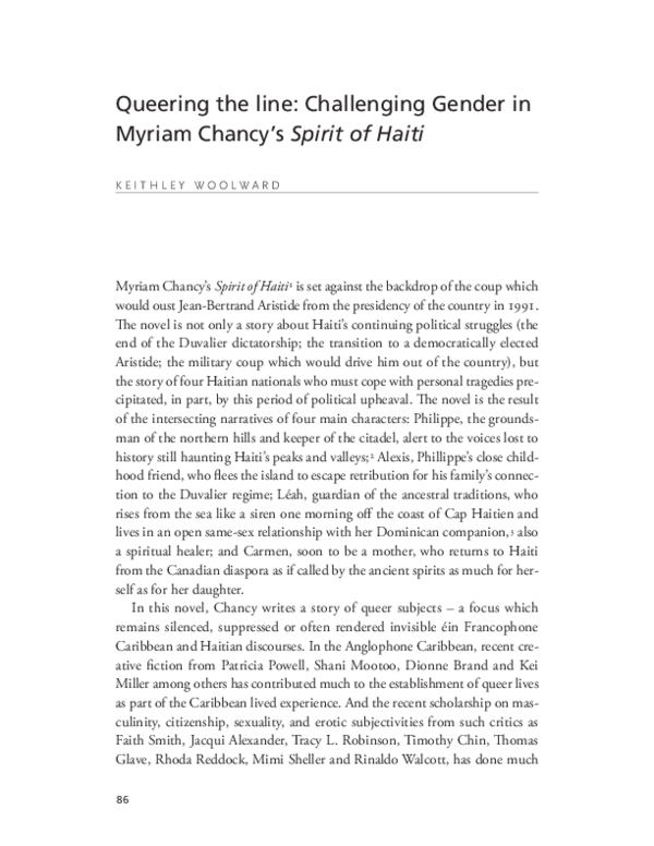 (PDF) Queering the line: Challenging Gender in Myriam Chancy's Spirit of Haiti