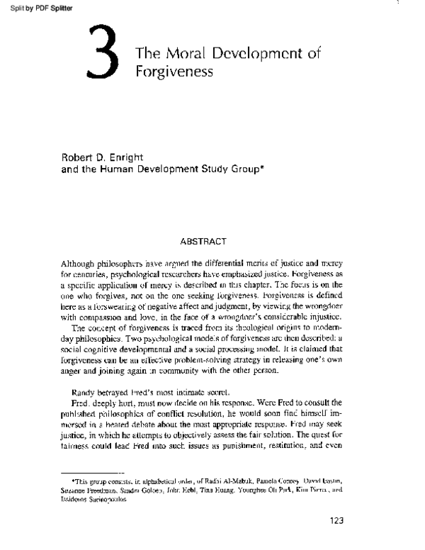 (PDF) The moral development of forgiveness (Handbook of moral behavior ...