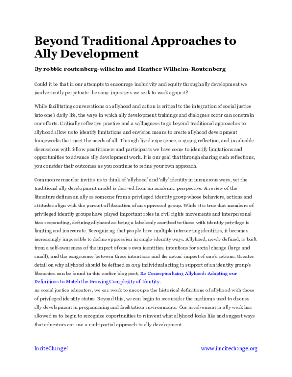 (PDF) Beyond Traditional Approaches to Ally Development