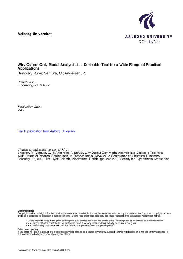 Pdf Why Output Only Modal Testing Is A Desirable Tool For A Wide Range Of Practical Applications