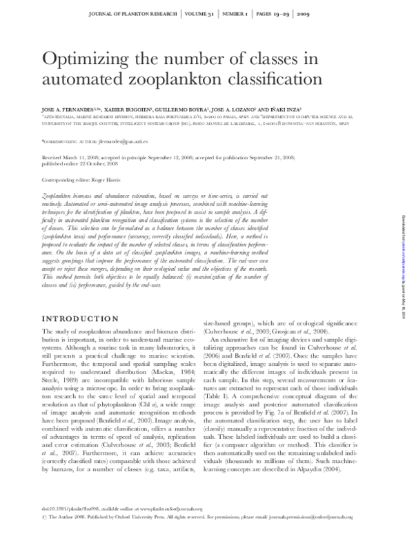 (PDF) Optimizing the number of classes in automated zooplankton classification