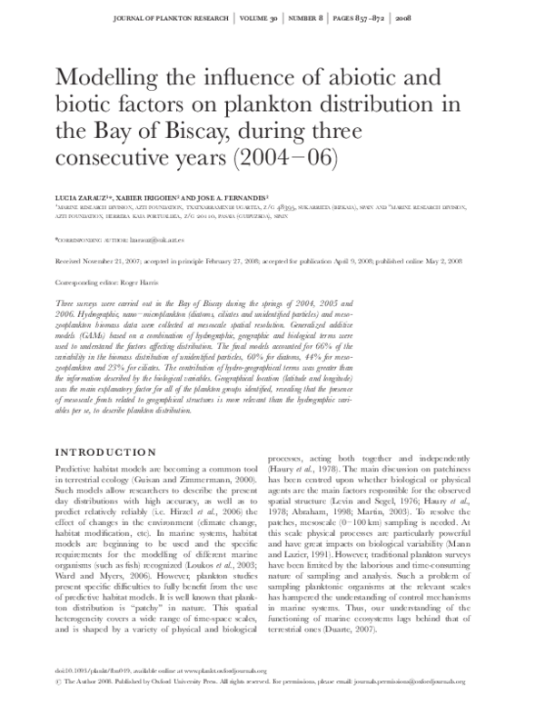 (PDF) Modelling the influence of abiotic and biotic factors on plankton ...