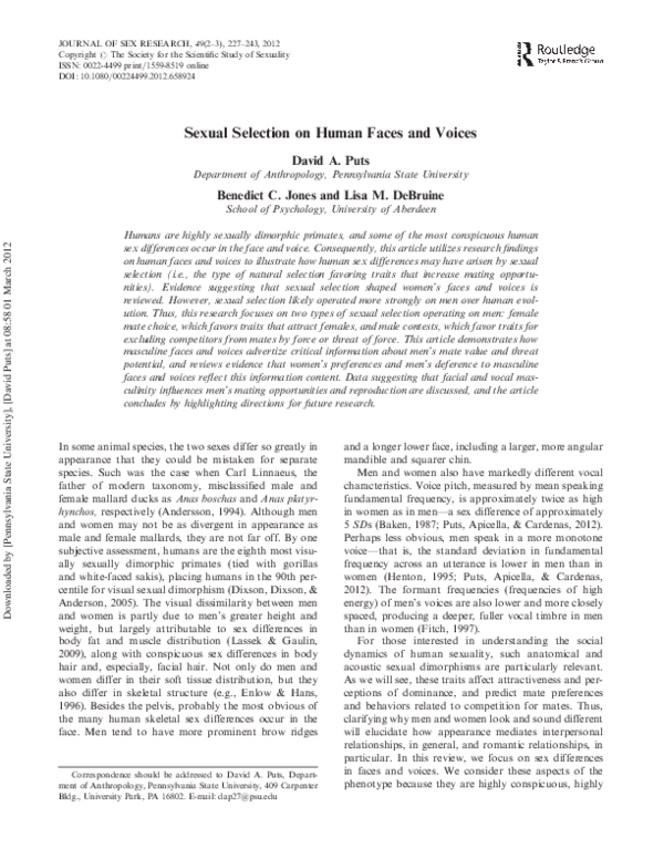 (PDF) Sexual Selection on Human Faces and Voices