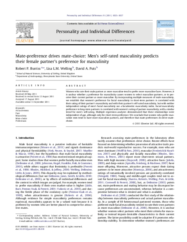 (PDF) Mate-preference drives mate-choice: Men’s self-rated masculinity ...
