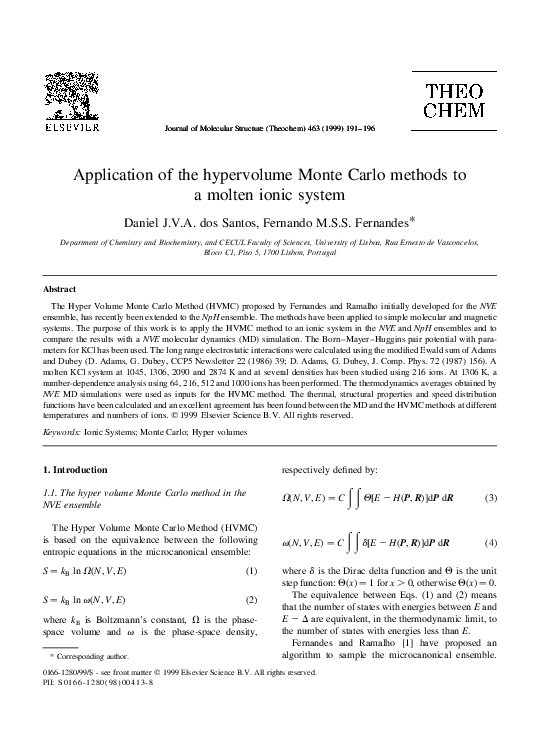 (PDF) Application of the hypervolume Monte Carlo methods to a molten ionic system