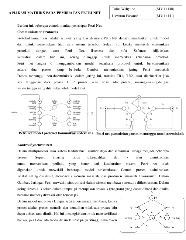 (PDF) APLIKASI MATRIKS PADA PEMBUATAN PETRI NET