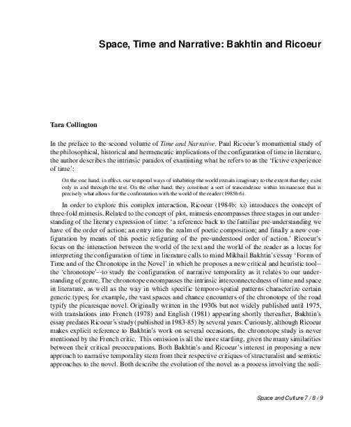 (PDF) Space, Time and Narrative: Bakhtin and Ricoeur