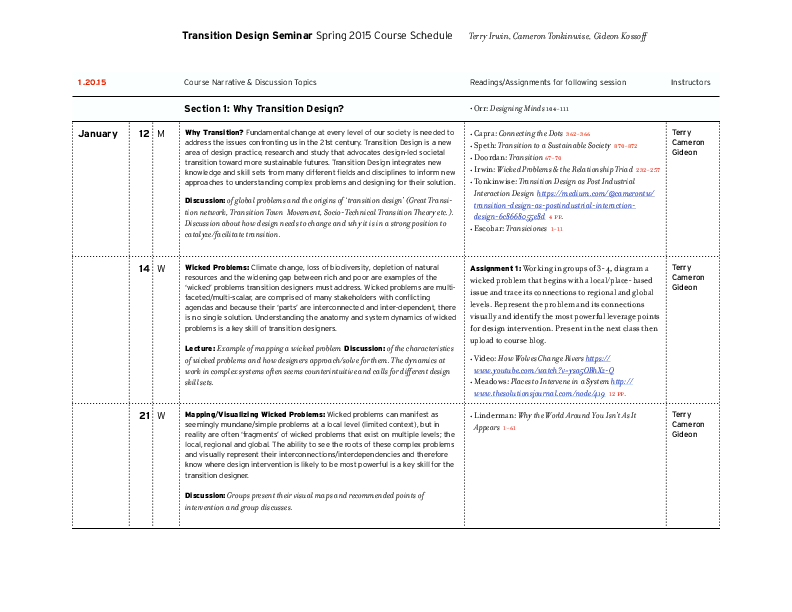 (PDF) Transition Design Course Outline & Schedule