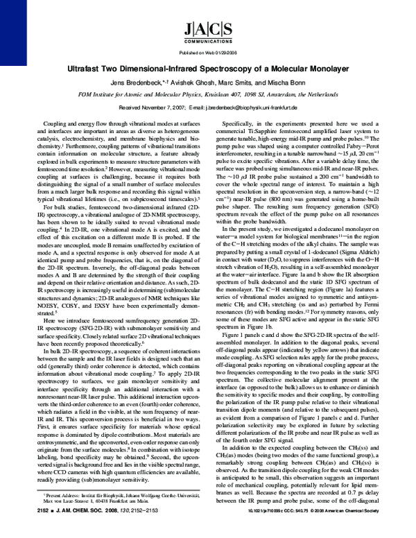 (PDF) Ultrafast 2D-IR Spectroscopy of a Molecular Monolayer