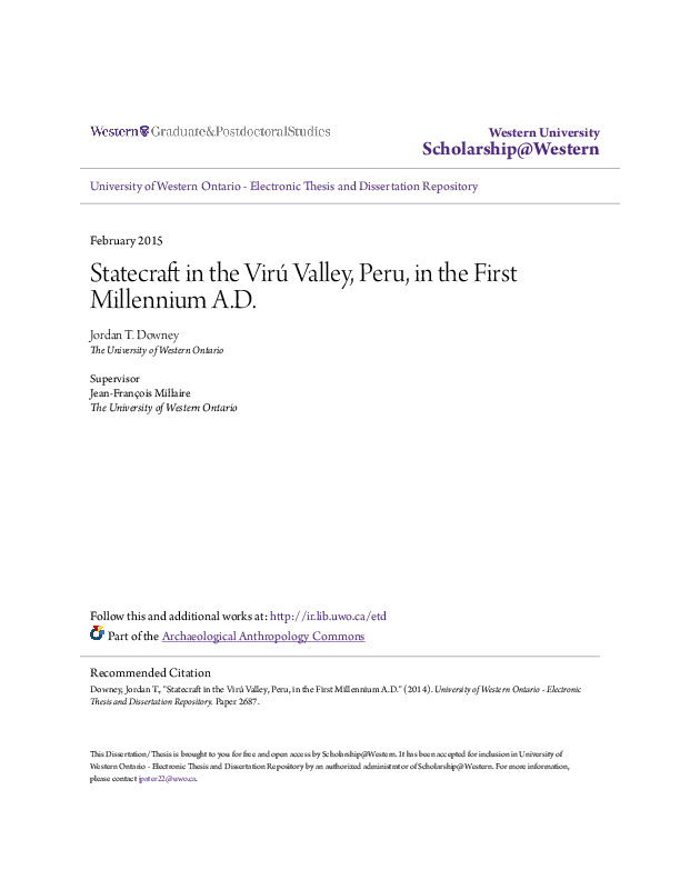 (PDF) Statecraft in the Virú Valley, Peru, in the First Millennium A.D.