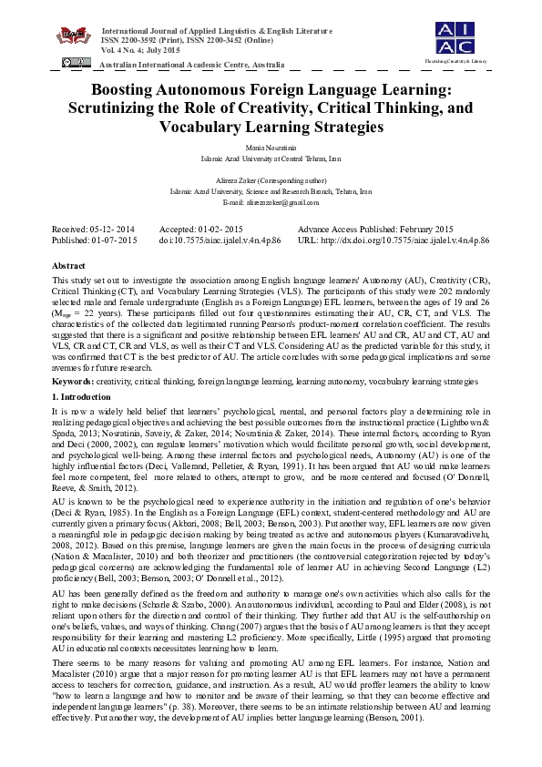(PDF) Boosting Autonomous Foreign Language Learning: Scrutinizing the Role of Creativity ...