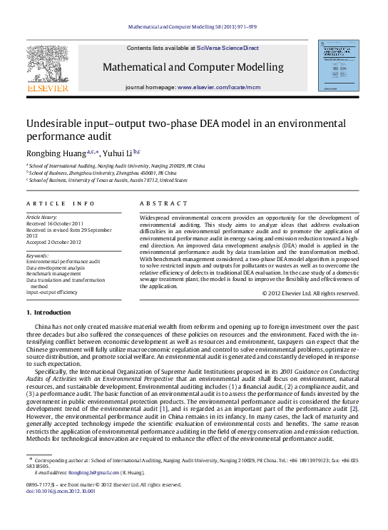 (PDF) Undesirable input–output two-phase DEA model in an environmental ...