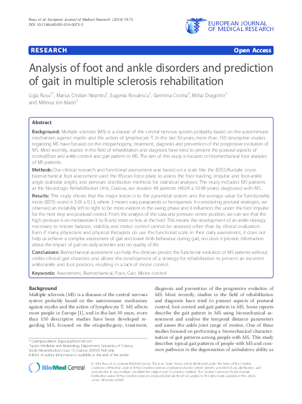(PDF) Analysis of foot and ankle disorders and prediction of gait in ...