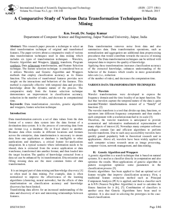 (PDF) A Comparative Study of Various Data Transformation Techniques in ... (PDF) A Comparative Study of Various Data Transformation Techniques in ...