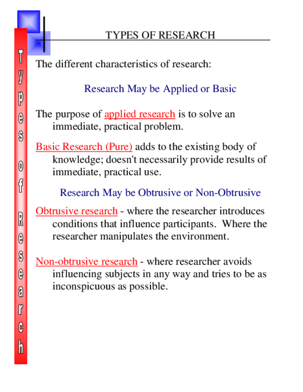 (PDF) TYPES OF RESEARCH The different characteristics of research ...