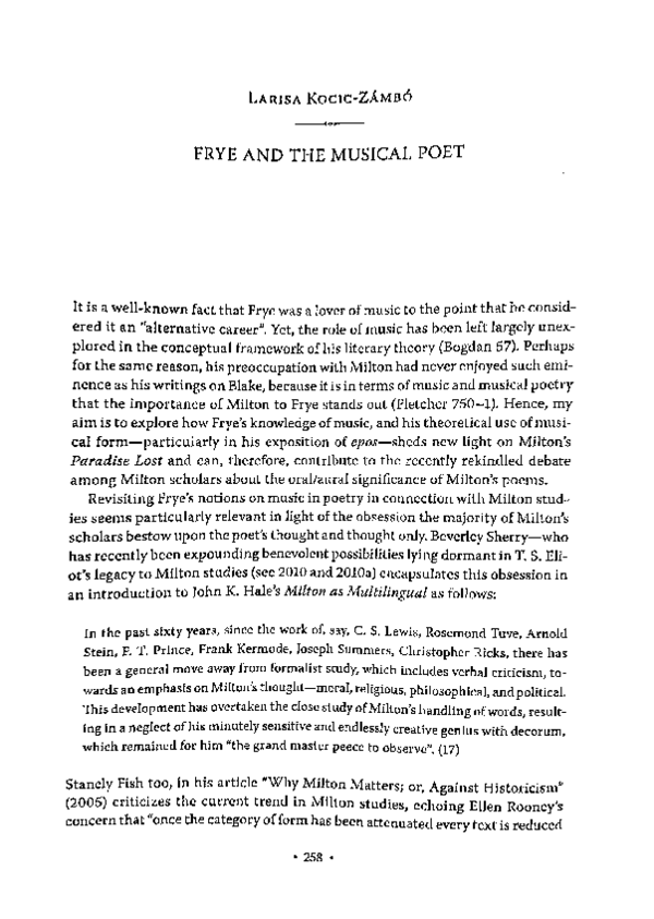 (PDF) Frye and the Musical Poet