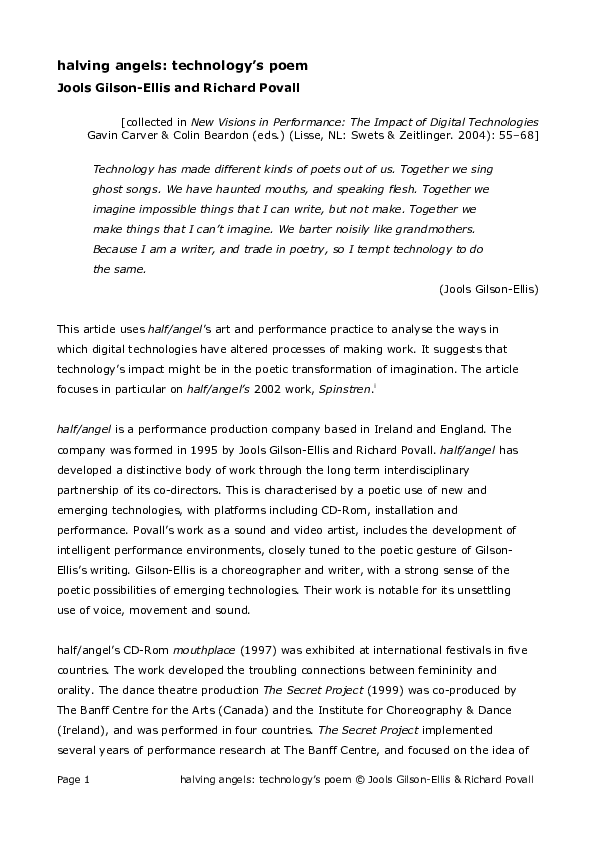 (PDF) halving angels: technology’s poem