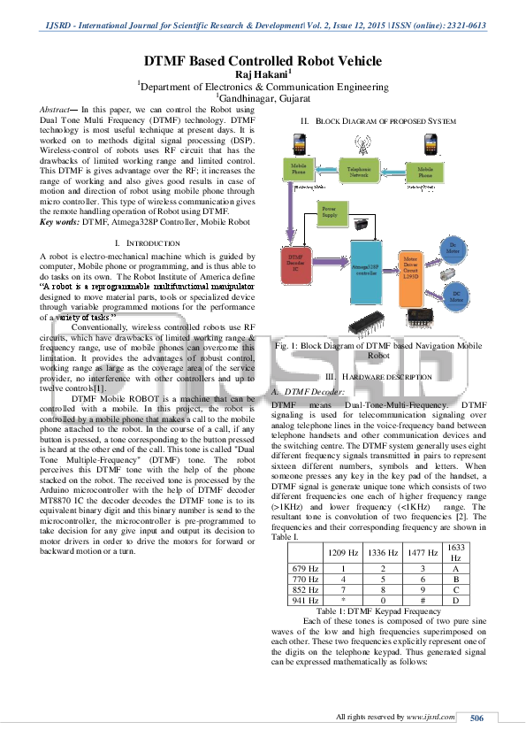 (PDF) DTMF Based Controlled Robot Vehicle