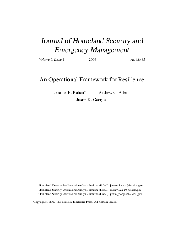 (PDF) An Operational Framework for Resilience