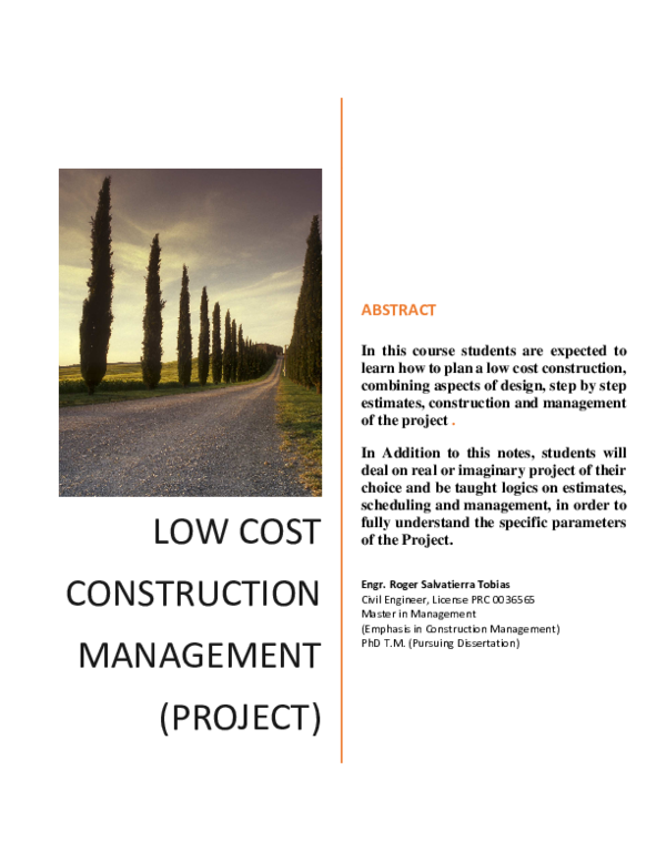 (PDF) Low Cost Construction Management (Project)