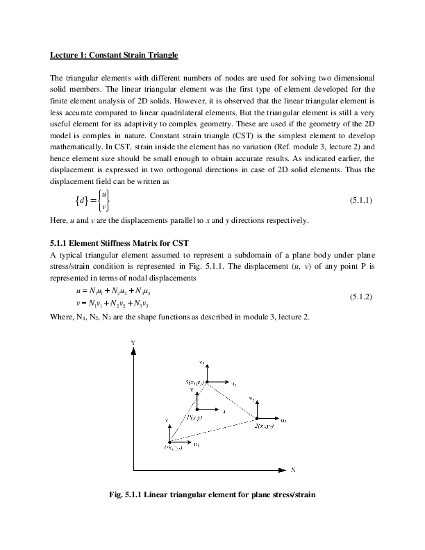 (PDF) Lecture 1: Constant Strain Triangle